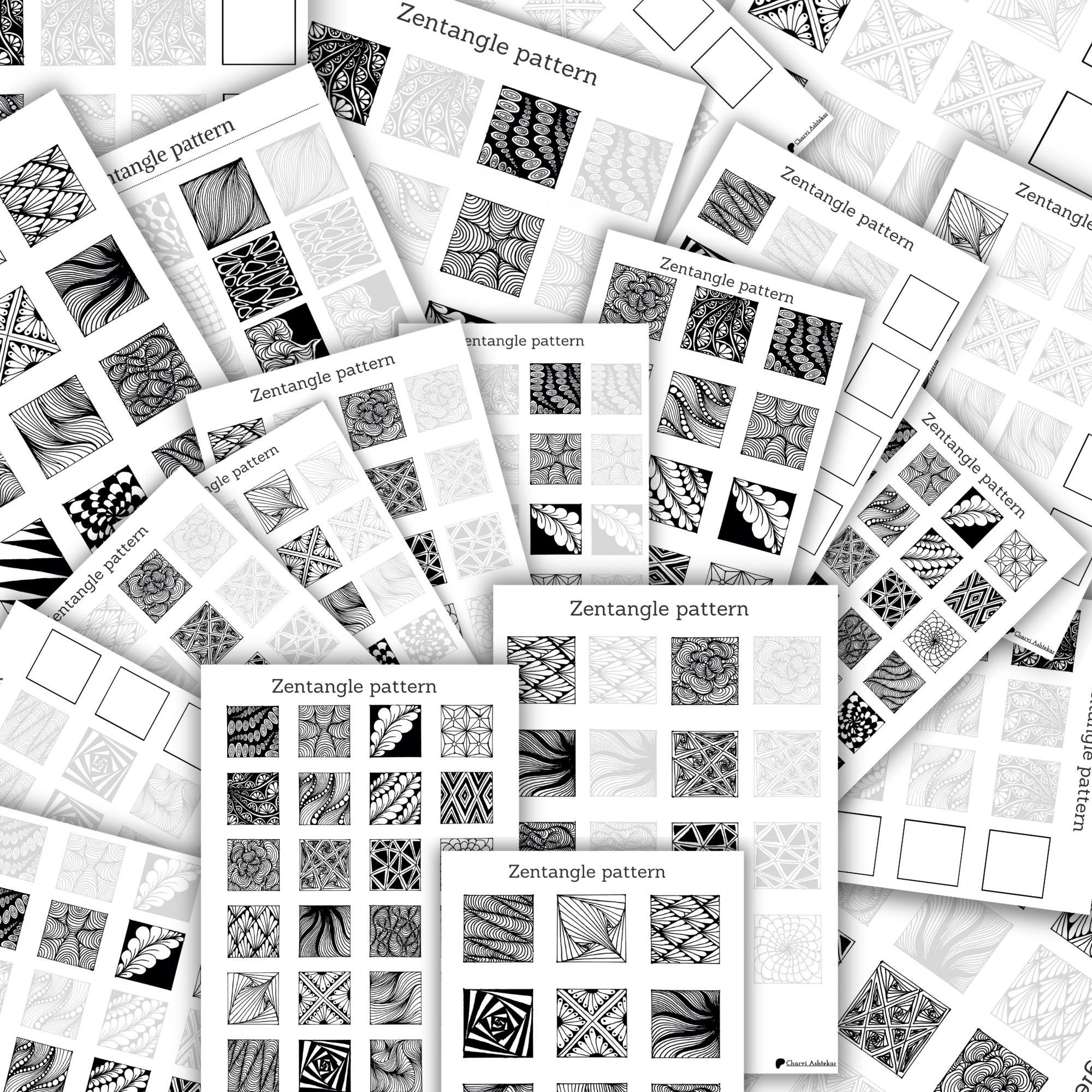 Easy Zentangle Pattern Worksheets: Beginner Tangle Templates Set 4 (PDF ...