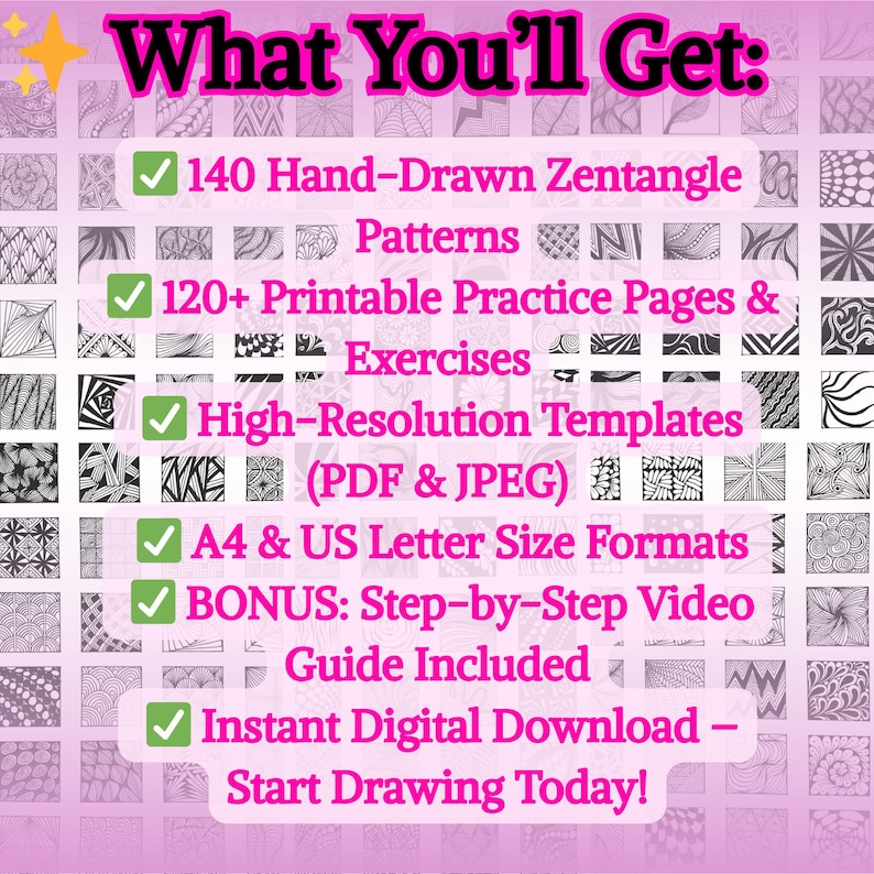 140 Zentangle Patterns Bundle, Printable Practice Pages (PDF & JPEG) - Etsy