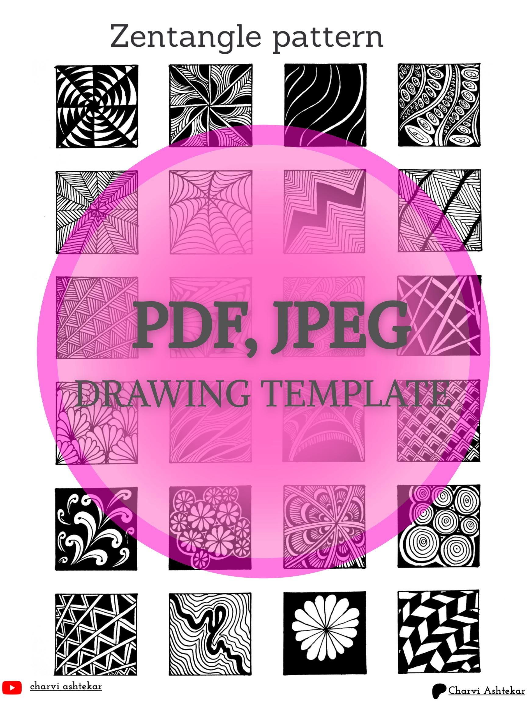 Easy Zentangle Pattern Worksheets: Beginner Tangle Templates Set 2 (PDF ...