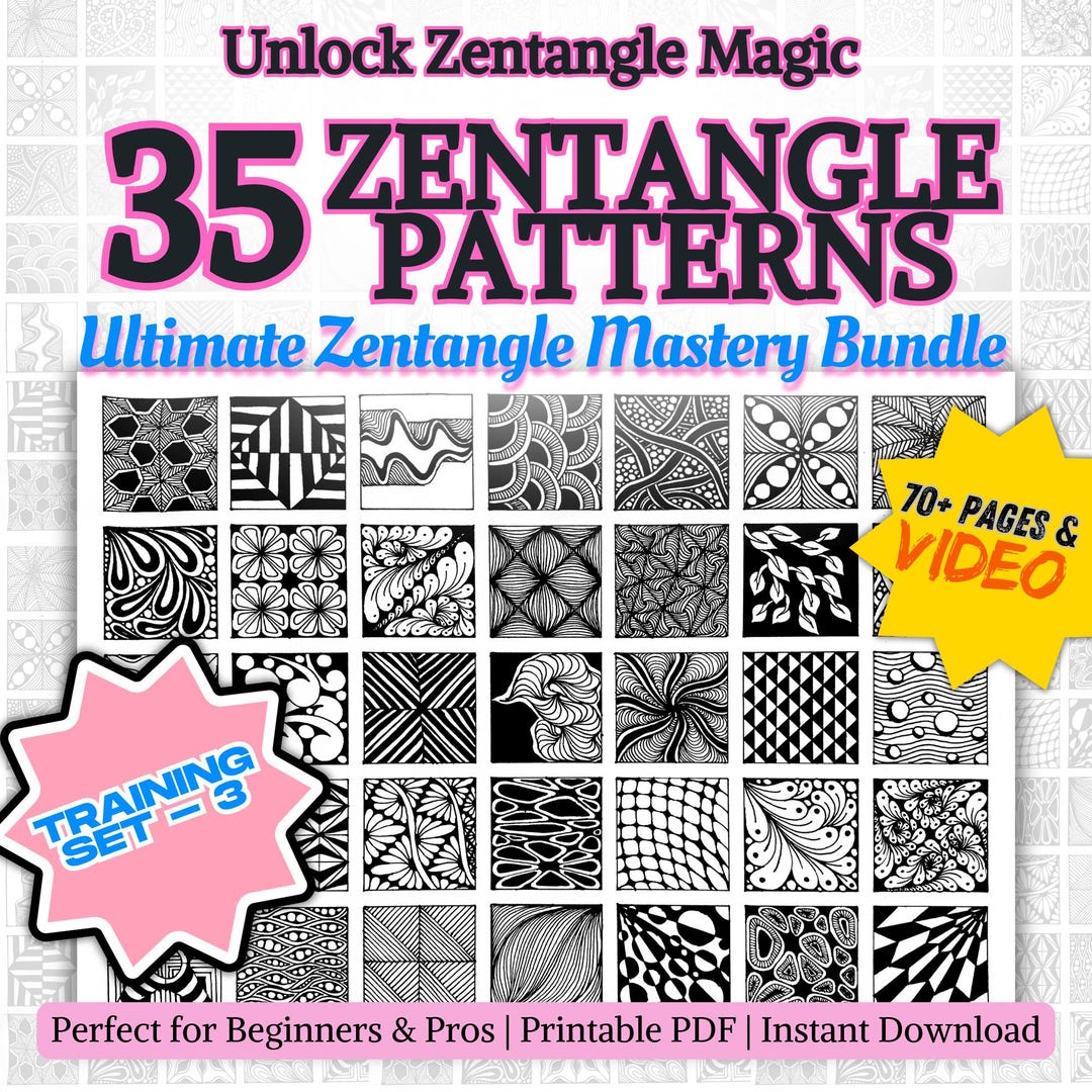 35 Zentangle Patterns Bundle , 70+ Pages PDF and JPEG Tracing, Practice ...