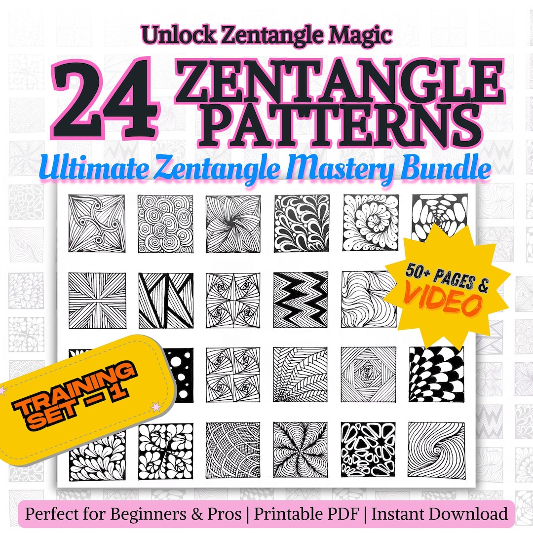 24 Zentangle Pattern Sheets PDF, Beginner-friendly Tangle Templates, 24 ...
