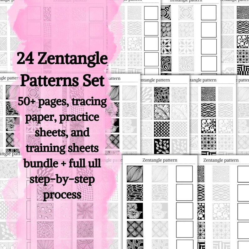 35 Zentangle Patterns Bundle, Tracing and Practice Sheets (PDF and JPEG ...