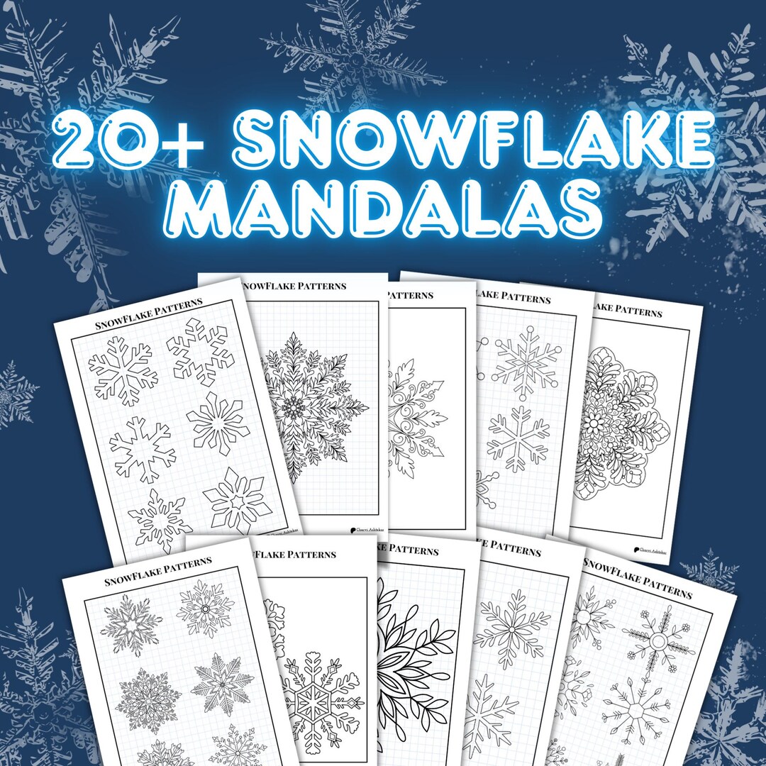 Snowflake Mandala Coloring Pages • Winter Art Designs (PDF + JPEG) - Etsy