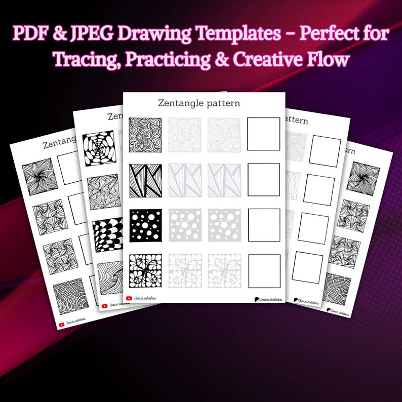 24 Zentangle Pattern Sheets PDF, Beginner-friendly Tangle Templates, 24 ...