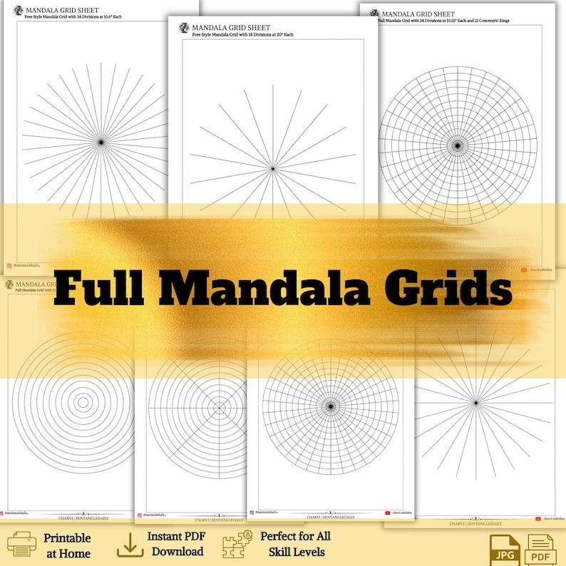 Mandala Grid Templates: 200+ Printable Dot Grid, DIY Drawing Kit (PDF ...