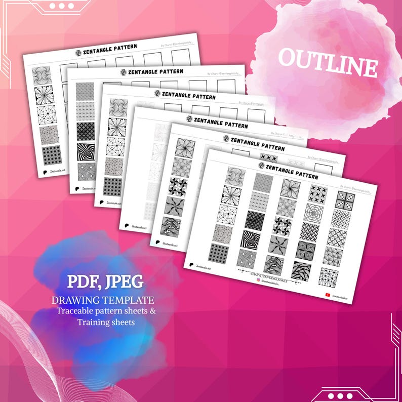 25 Zentangle Pattern Templates: Mindful Drawing Guide (digital Download ...