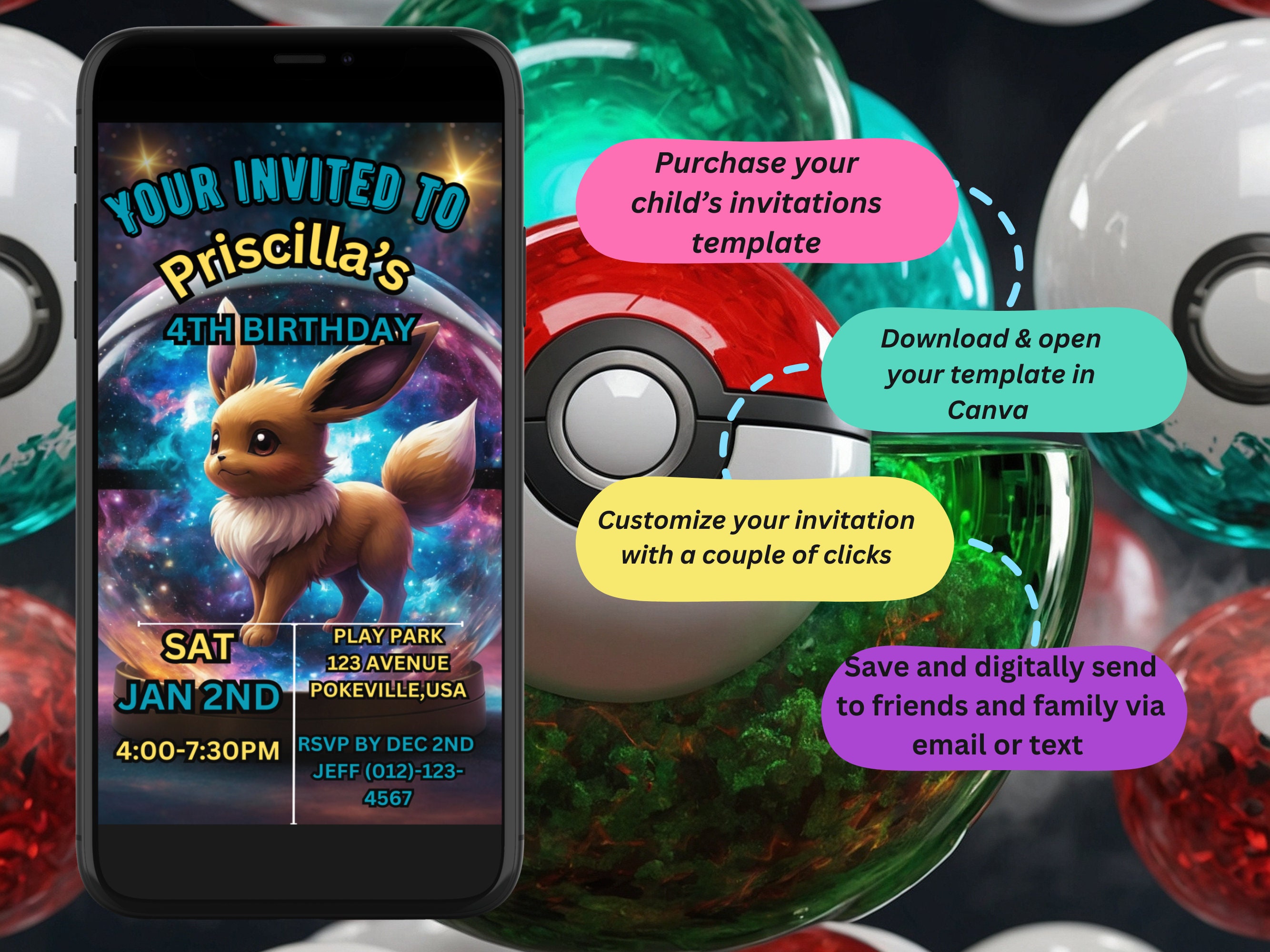 Pokemon Eevee Digital Invite - Etsy