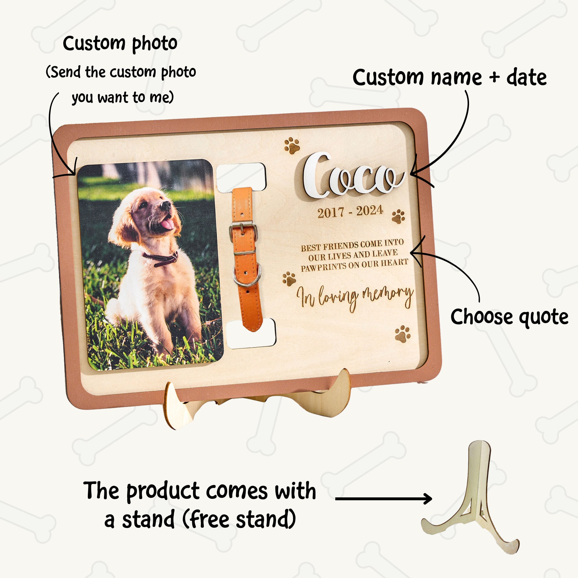 Personalized Pet Memorial Collar Sign, Dog Memorial Wood Frame With ...