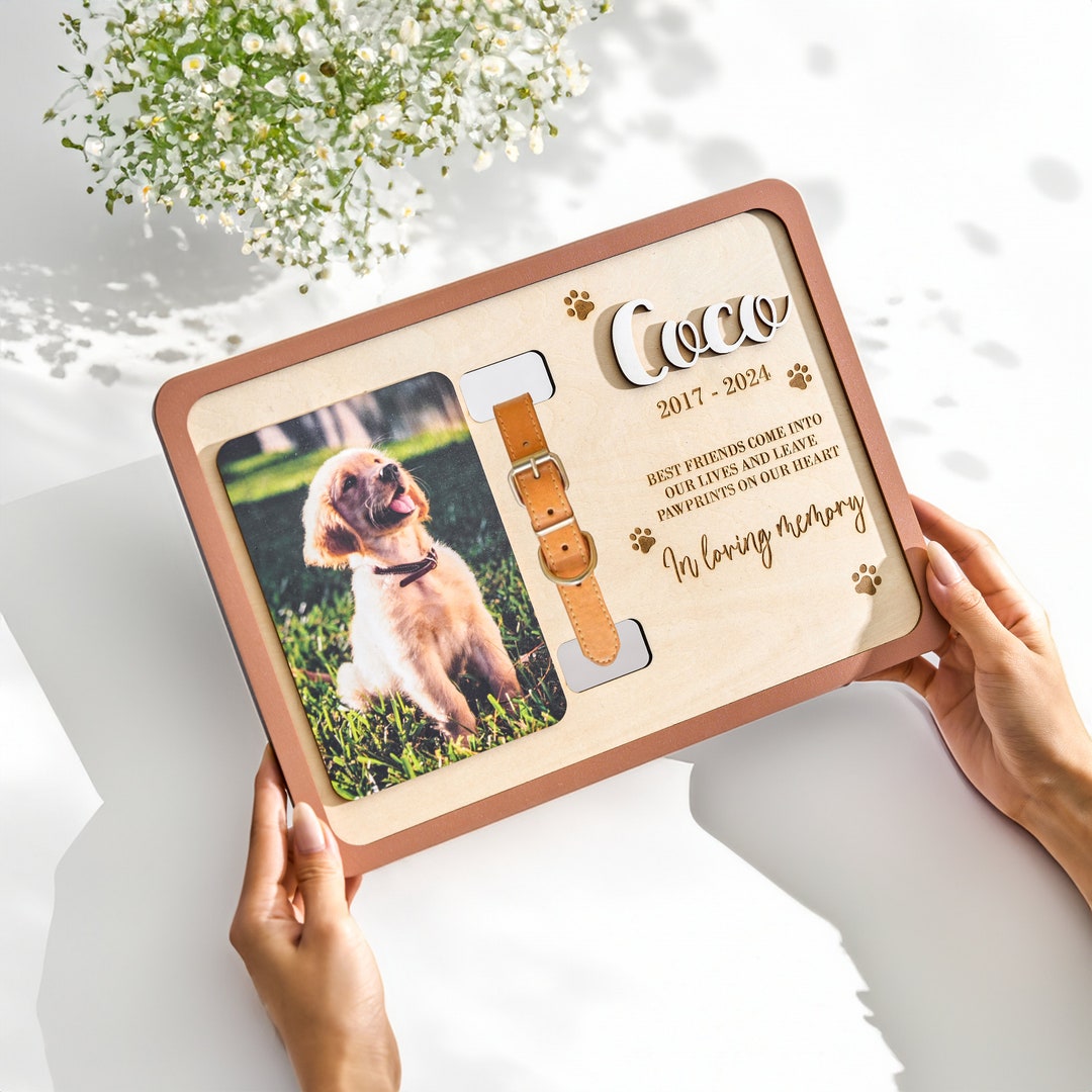 Personalized Pet Memorial Collar Sign, Dog Memorial Wood Frame With ...