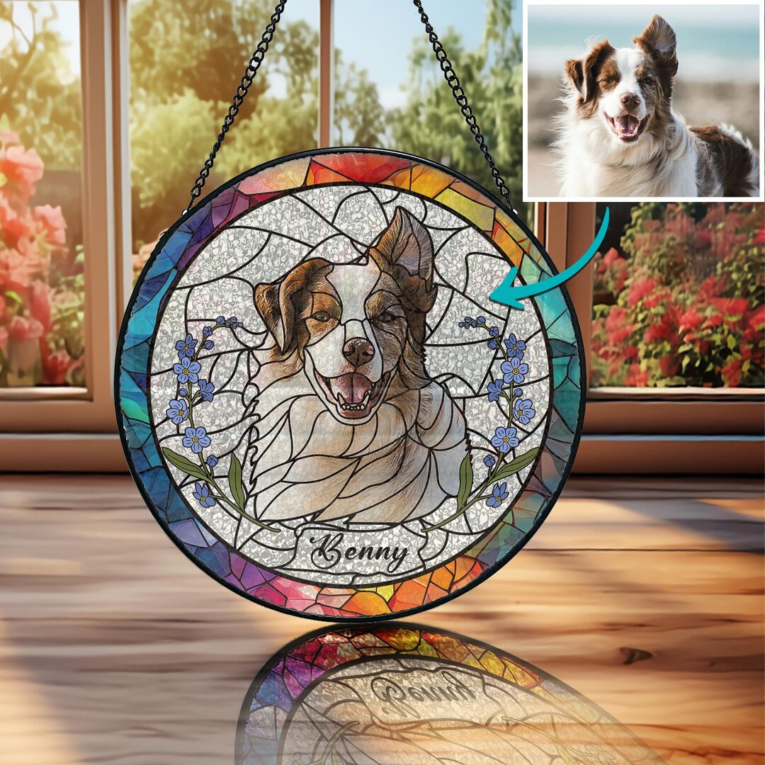 Custom Dog Portrait From Photo, Custom Dog Suncatcher Stained Glass ...