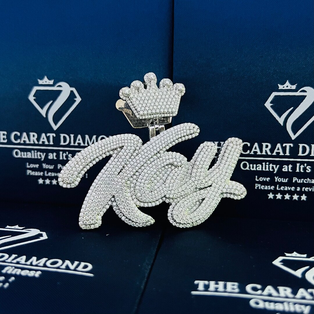 Iced Out Kay Letter Pendant With Crown Bail, 3.0"x2.25", Custom Hip Hop ...