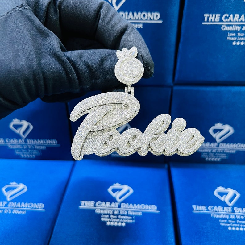 Iced Out Pookie Letter Pendant Orange Design Bail 3.0x2.5 Men's Hip Hop ...