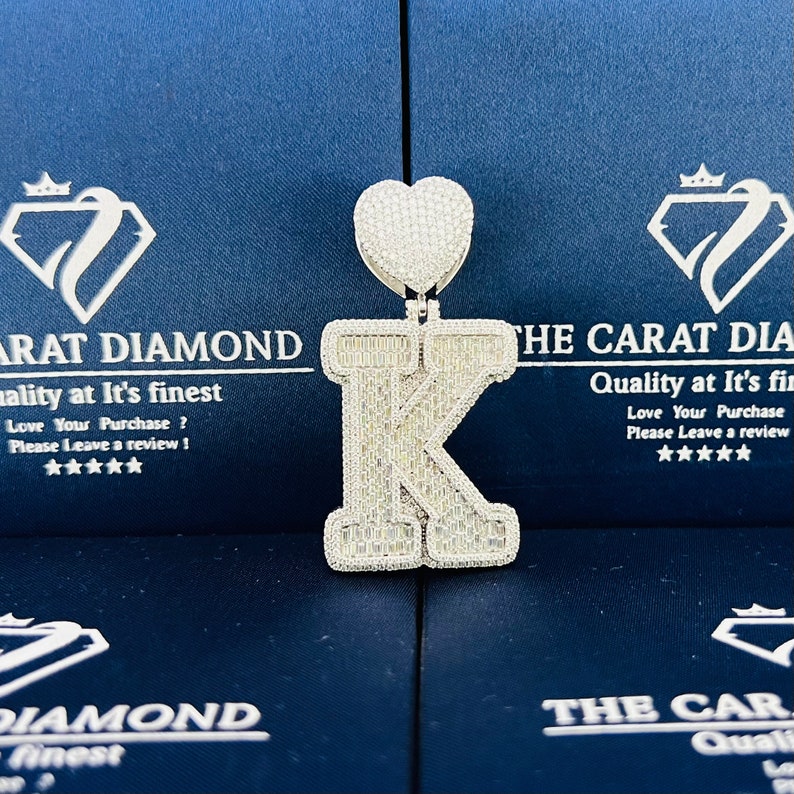 Iced Out Single Custom Letter Pendant 1.1x2.2 Heart Bail Hip Hop ...