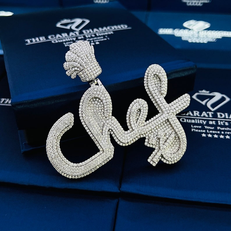 Iced Out Chef Letter Pendant With Custom Bail |3.0"x3.1" Silver/10k/14k ...