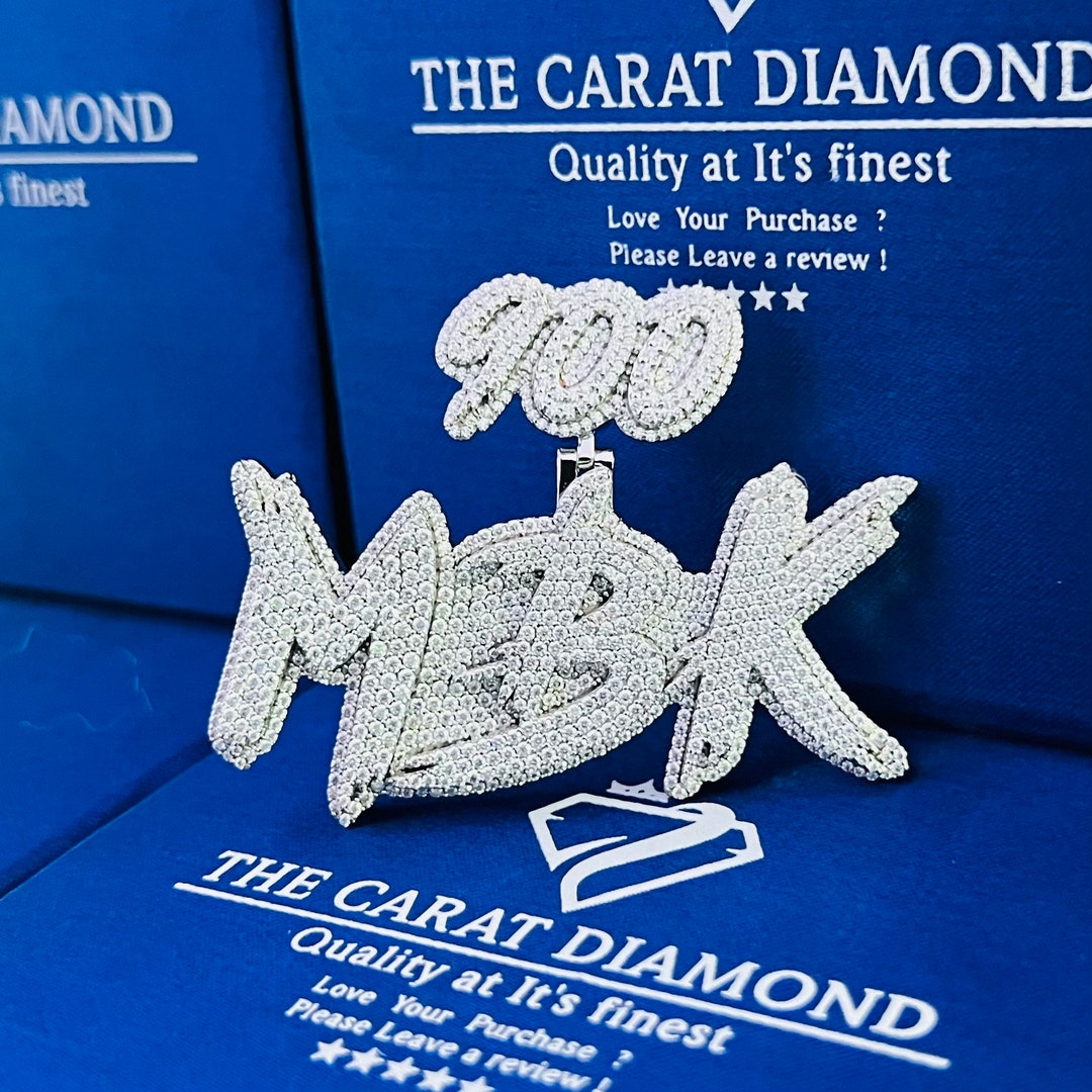 Iced Out MBK Letter Pendant With 900 Custom Bail, 2.5x1.8 Silver Moissanite , Lab Grown Pendant ...