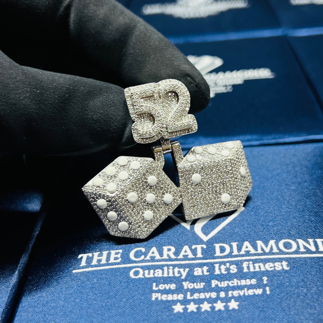 Custom Dice Pendant | 2.0"x 1.6" Silver/10k/14k Gold | Moissanite/lab ...