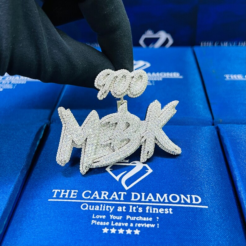 Iced Out MBK Letter Pendant With 900 Custom Bail, 2.5"x1.8" Silver ...