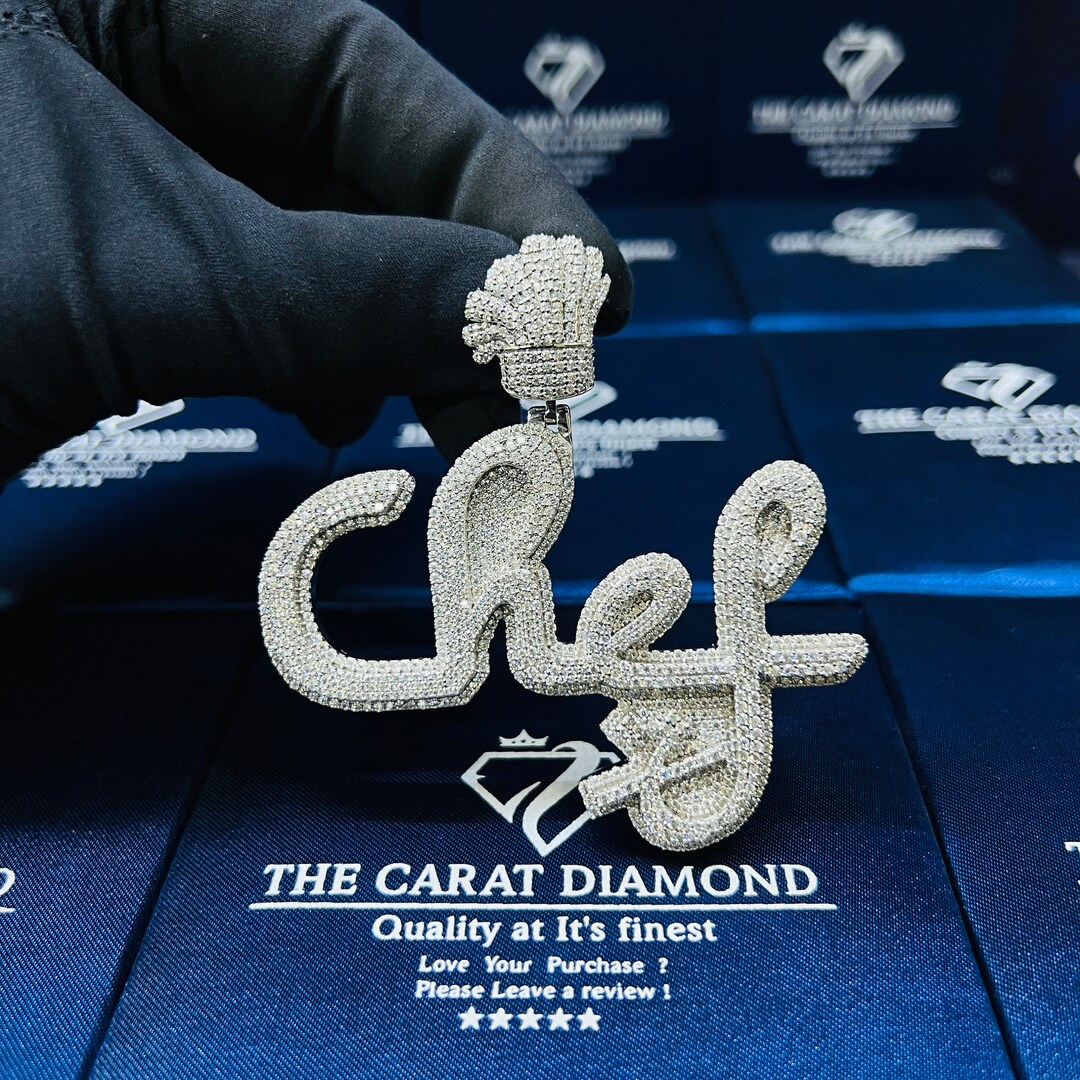 Iced Out Chef Letter Pendant With Custom Bail |3.0"x3.1" Silver/10k/14k ...