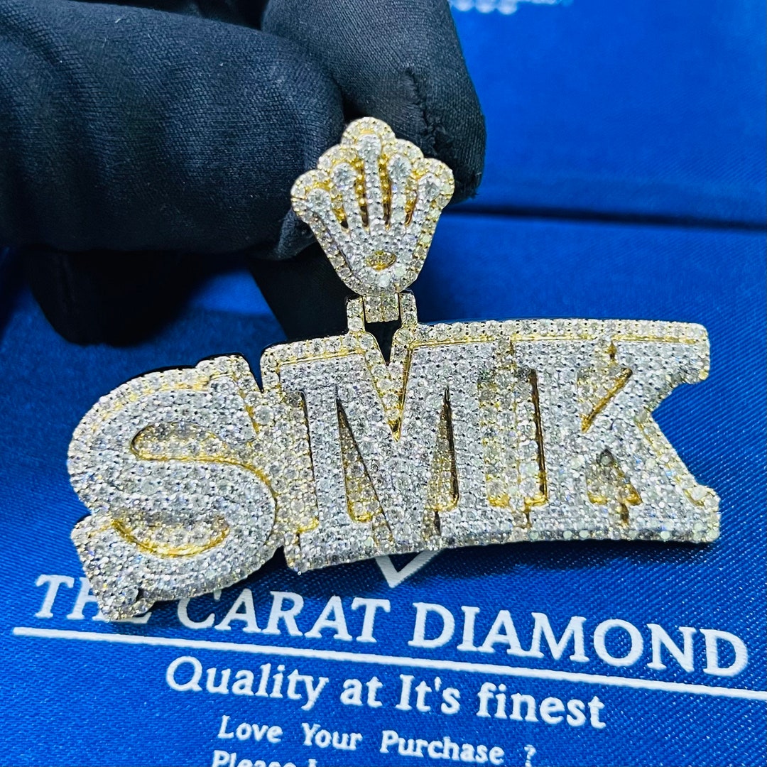 Iced Out SMK Letter Pendant With Two-tone Finish, 2.5"x1.7", Custom ...