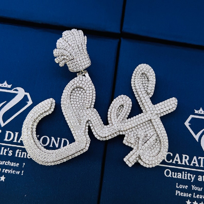 Iced Out Chef Letter Pendant With Custom Bail |3.0"x3.1" Silver/10k/14k ...