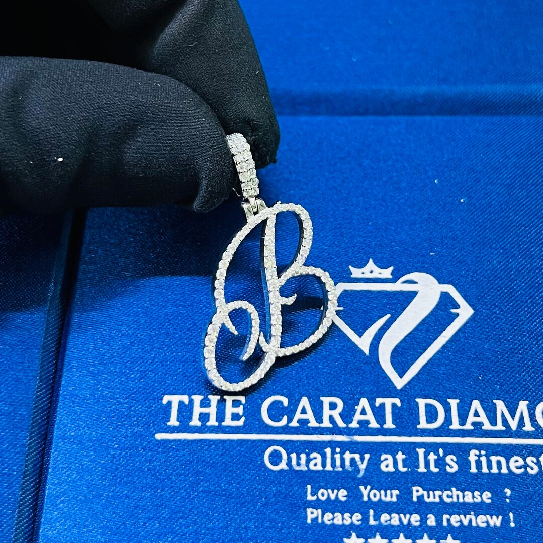 Custom Cursive Single Row Diamond Pendant | Men/women | 1.0"x1.4 ...