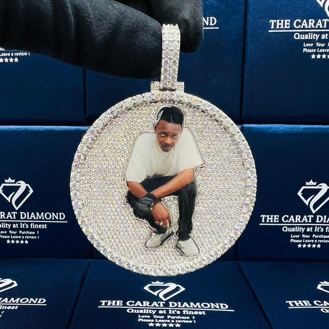 Iced Out Round Memory Pendant | 2.5" Hip Hop Silver/gold Moissanite Lab ...