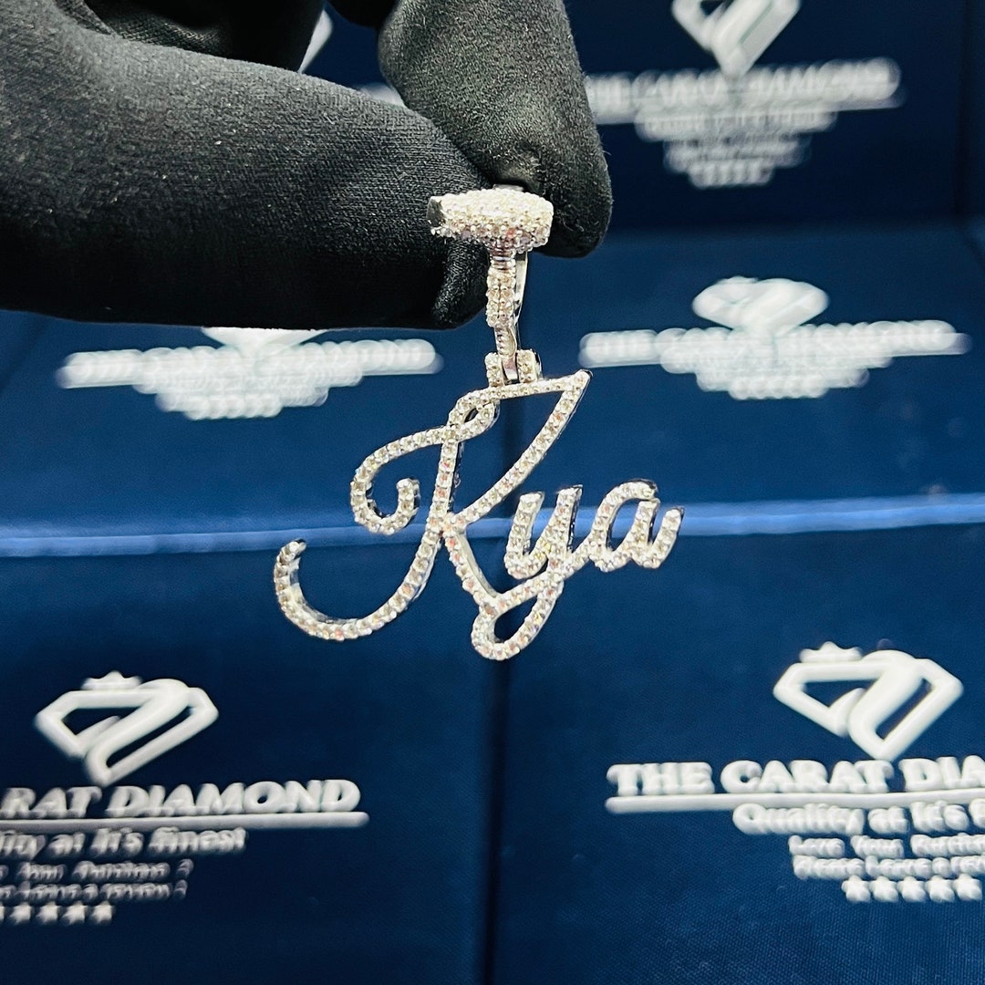 Diamond Cursive Letter Pendant | Custom Bail | Silver VVS1 Moissanite ...