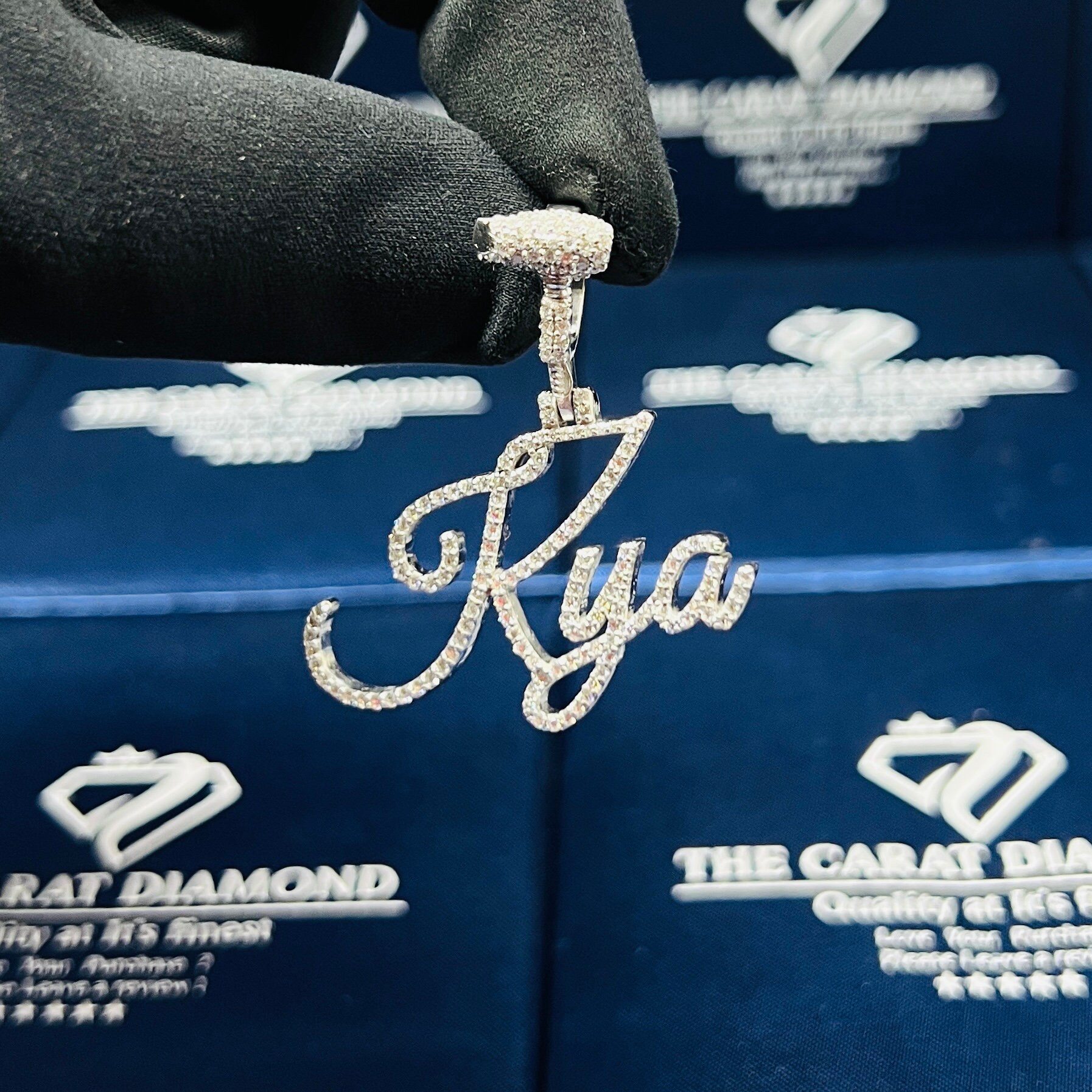 Diamond Cursive Letter Pendant | Custom Bail | Silver VVS1 Moissanite ...