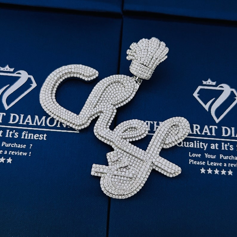 Iced Out Chef Letter Pendant With Custom Bail |3.0"x3.1" Silver/10k/14k ...