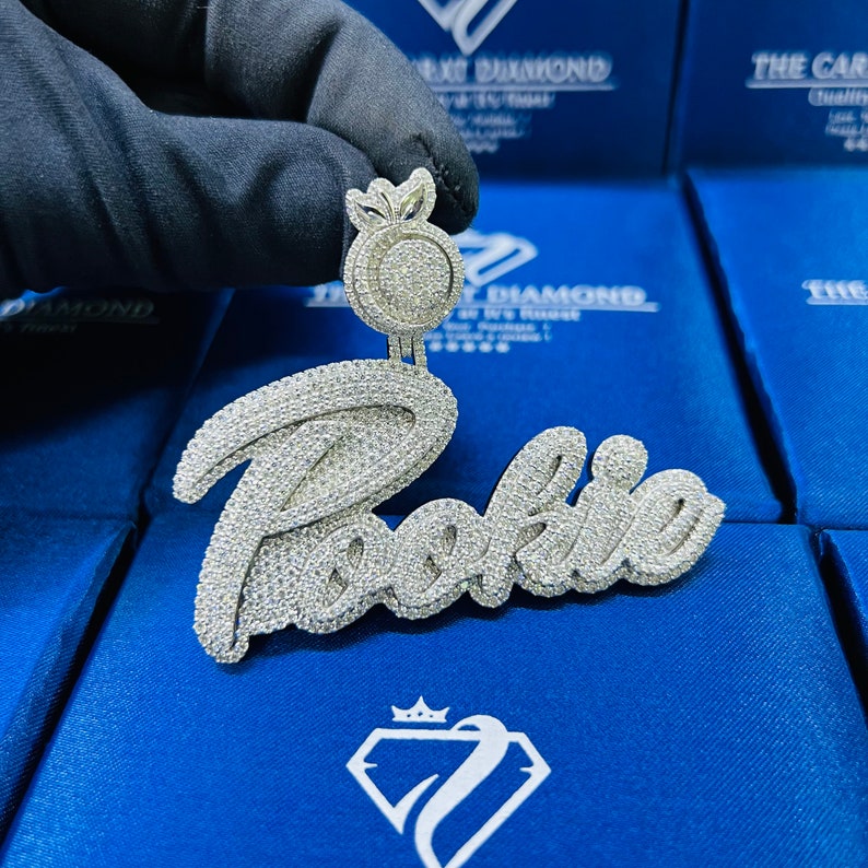 Iced Out Pookie Letter Pendant Orange Design Bail 3.0x2.5 Men's Hip Hop ...