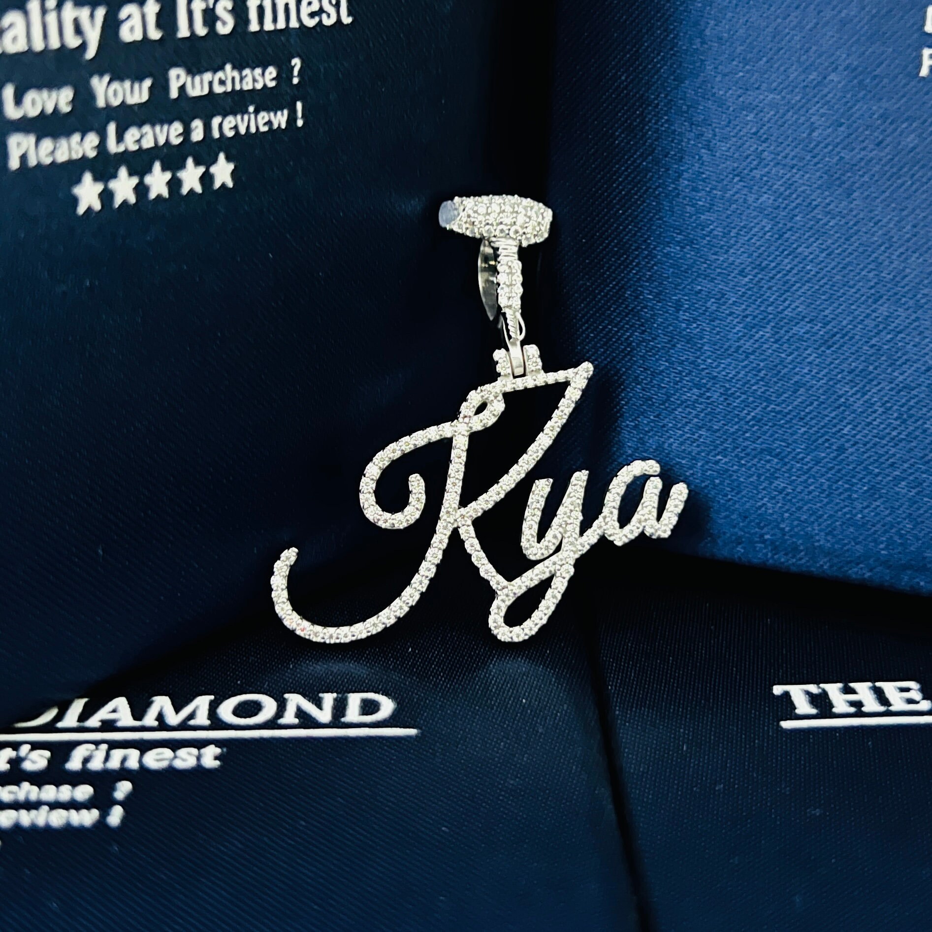 Diamond Cursive Letter Pendant | Custom Bail | Silver VVS1 Moissanite ...