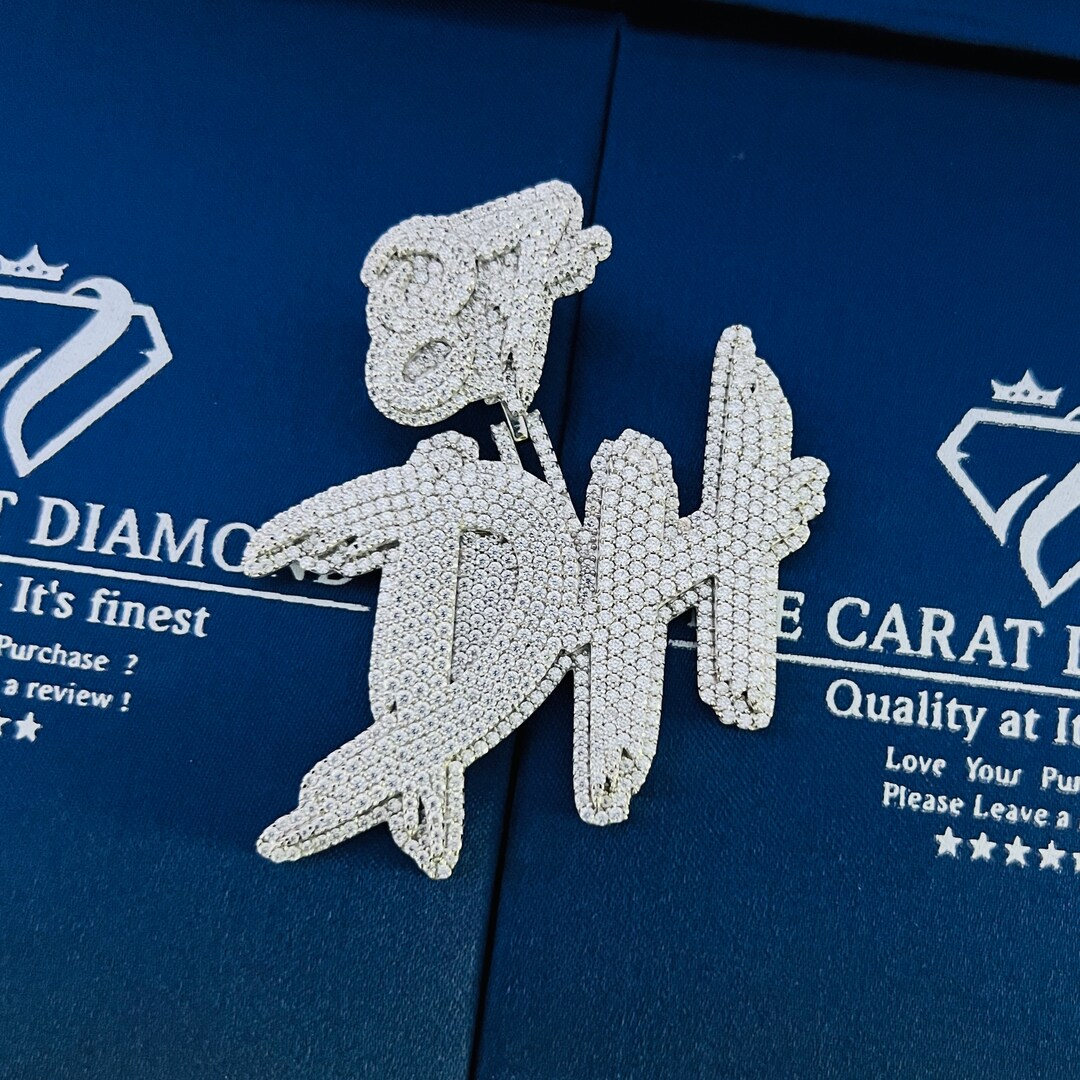 Iced Out DH Letter Pendant |2.5"x2.3" Silver/10k/14k Gold | Moissanite ...