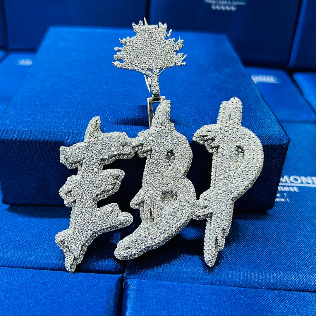 Iced Out 3D EBP Letter Pendant - Tree Custom Bail, Silver Gold ...