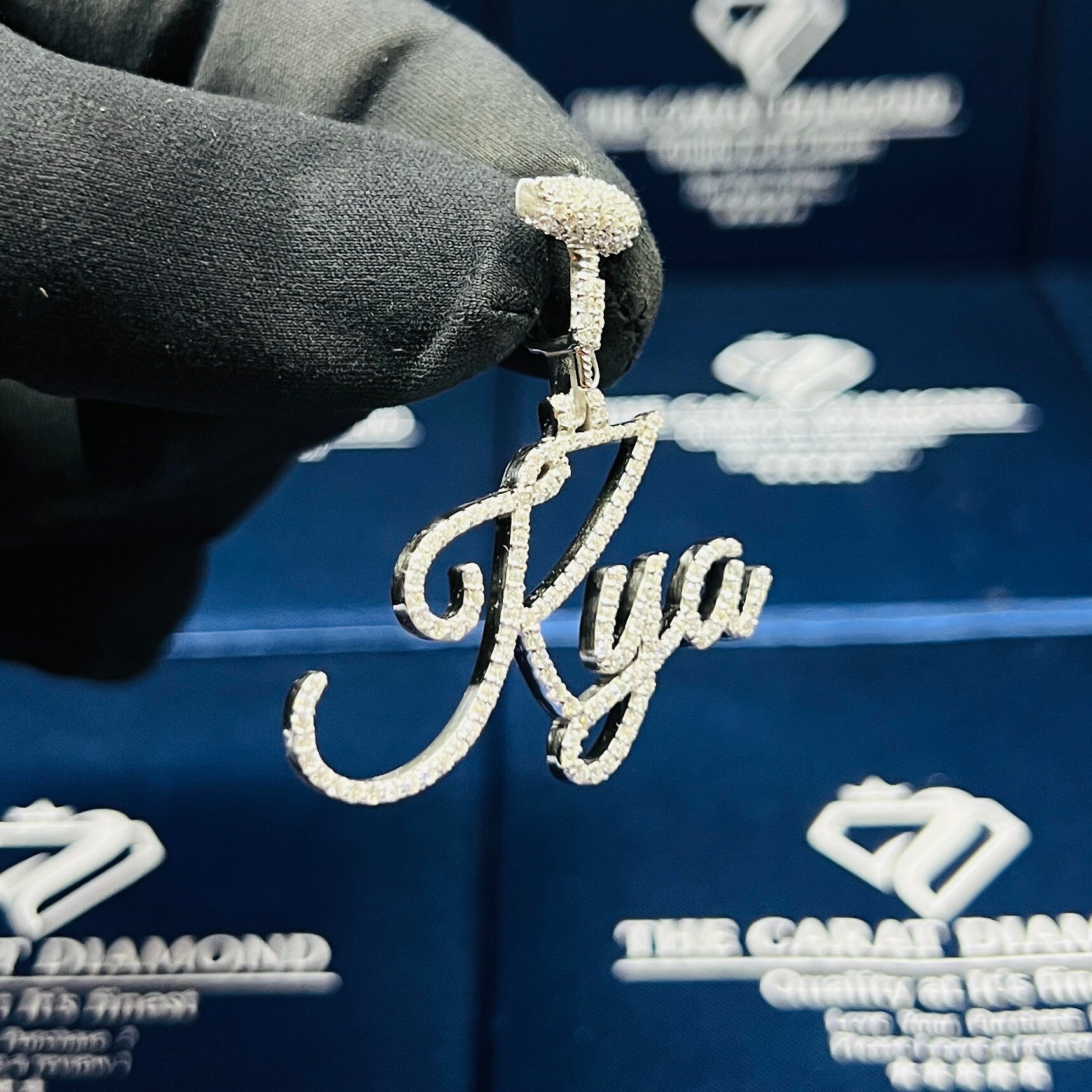 Diamond Cursive Letter Pendant | Custom Bail | Silver VVS1 Moissanite ...