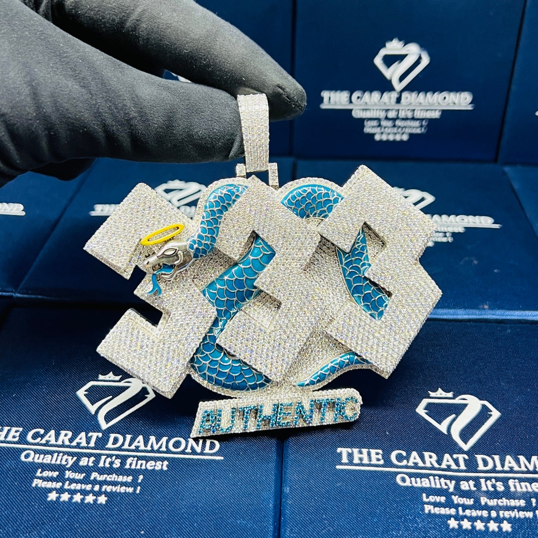 Iced Out Snake With Letter and Number Pendant | 4.0"x3.5" Silver/10k ...