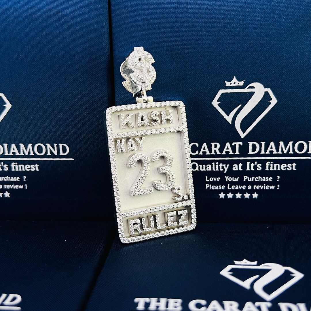 Iced Out Custom "kash 23 Rulez" Letter Pendant, Silver/10k Gold 1.25"x2 ...