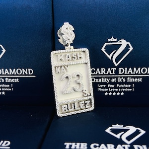 Iced Out Custom "kash 23 Rulez" Letter Pendant, Silver/10k Gold 1.25"x2 ...