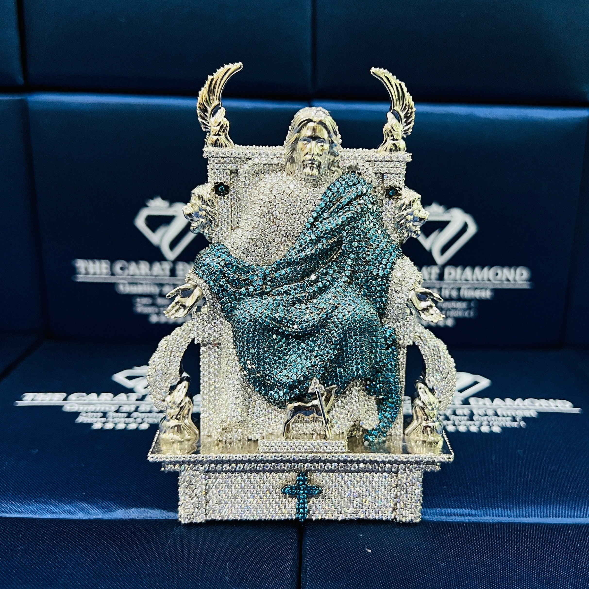 Iced Out 3D Jesus Pendant | Color Stone Hip Hop Necklace | 3.0"x4.0 ...
