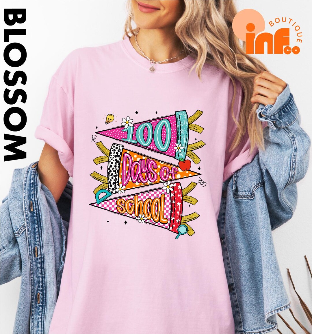 Comfort Colors Preppy 100 Days of School T-shirt, Retro Happy 100 Days ...