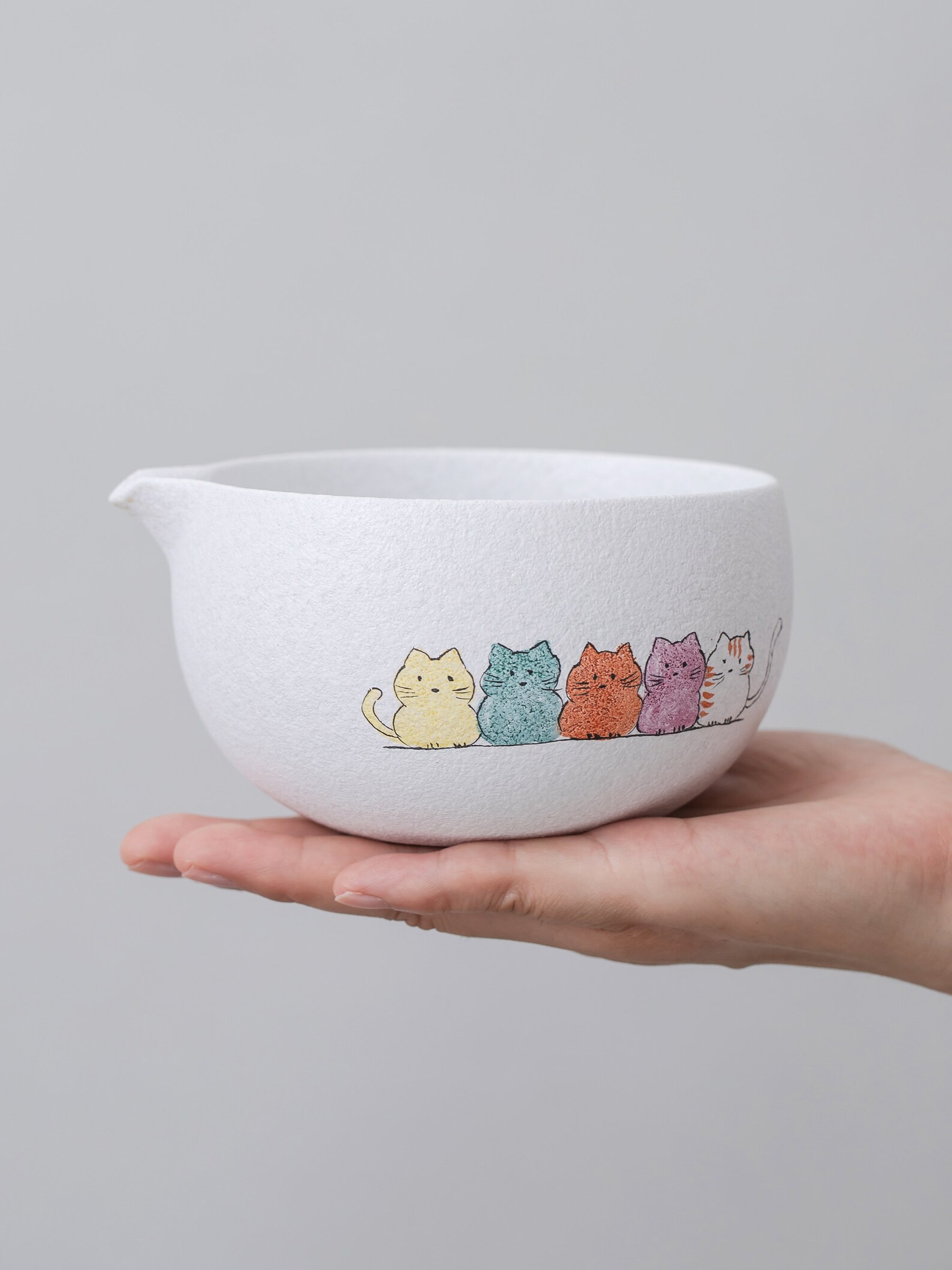 Handcrafted Cute Cats White Matcha Set, Matcha Bowl Set With Bamboo ...
