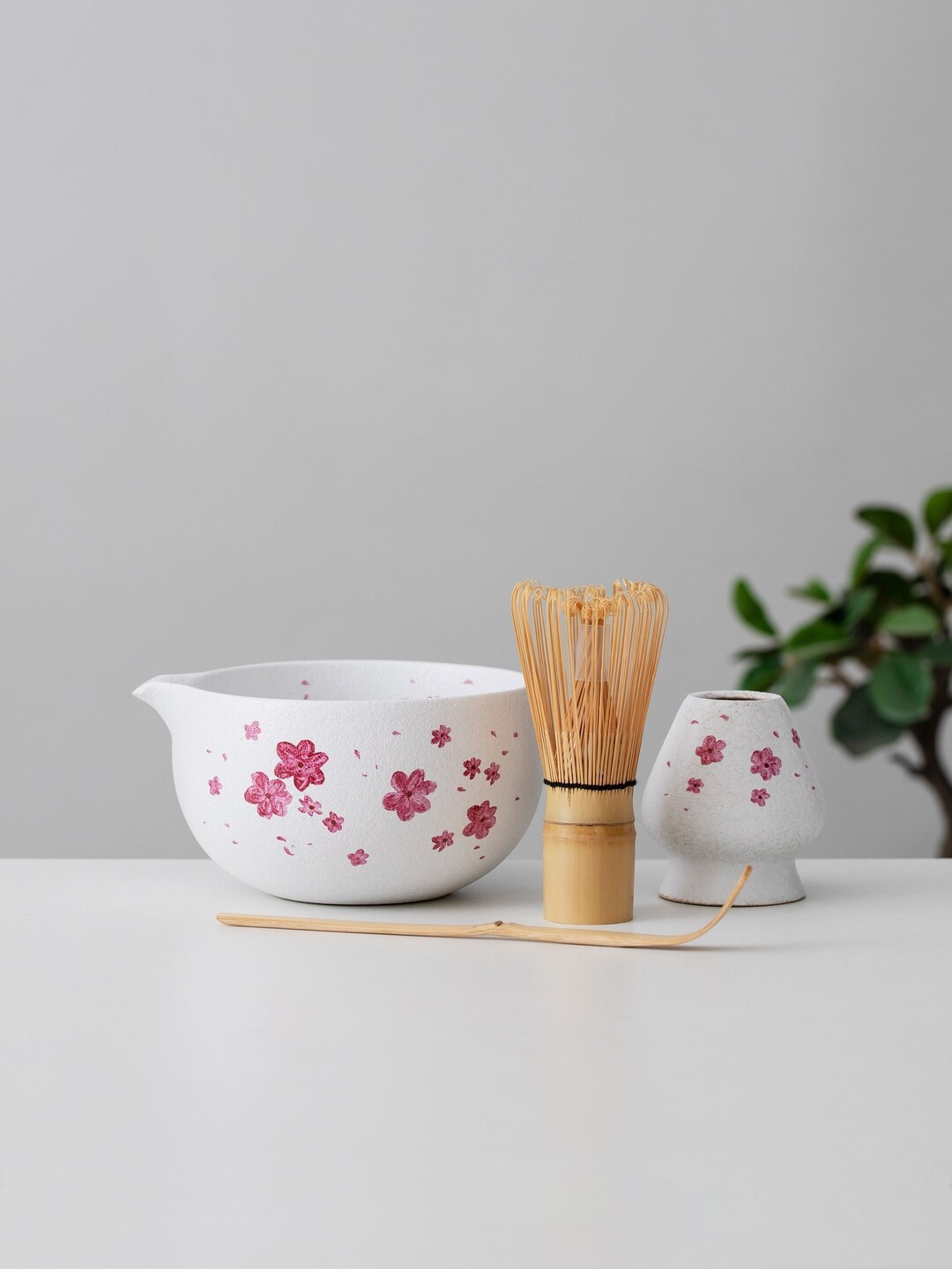 Hand Painted Cherry Blossom Ceramic Sakura Matcha Bowl With Spout Matcha Ceremony Set - Etsy ...