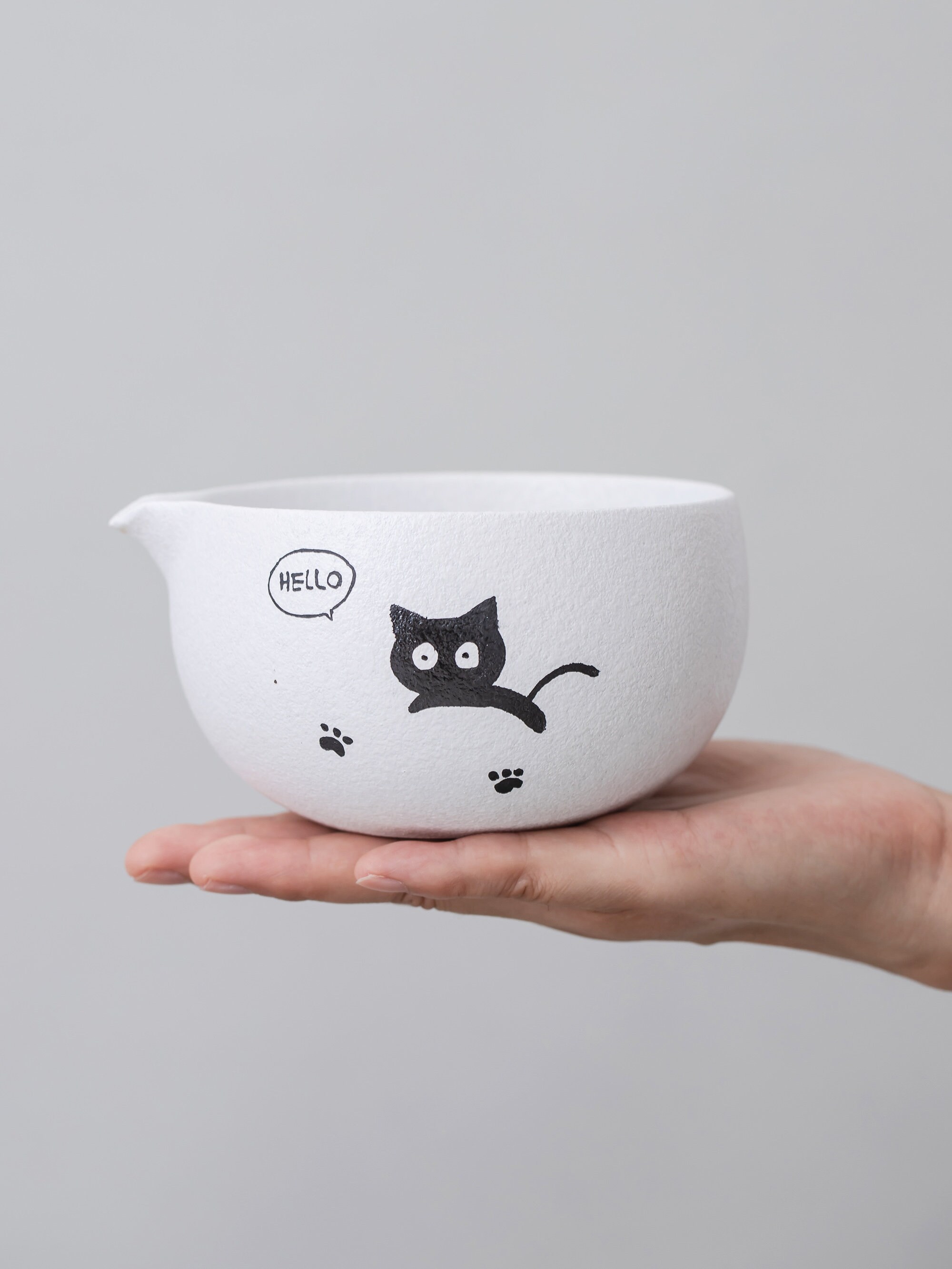 Hand Painted Cute Little Black Cat Matcha Set, Matcha Bowl Set With ...