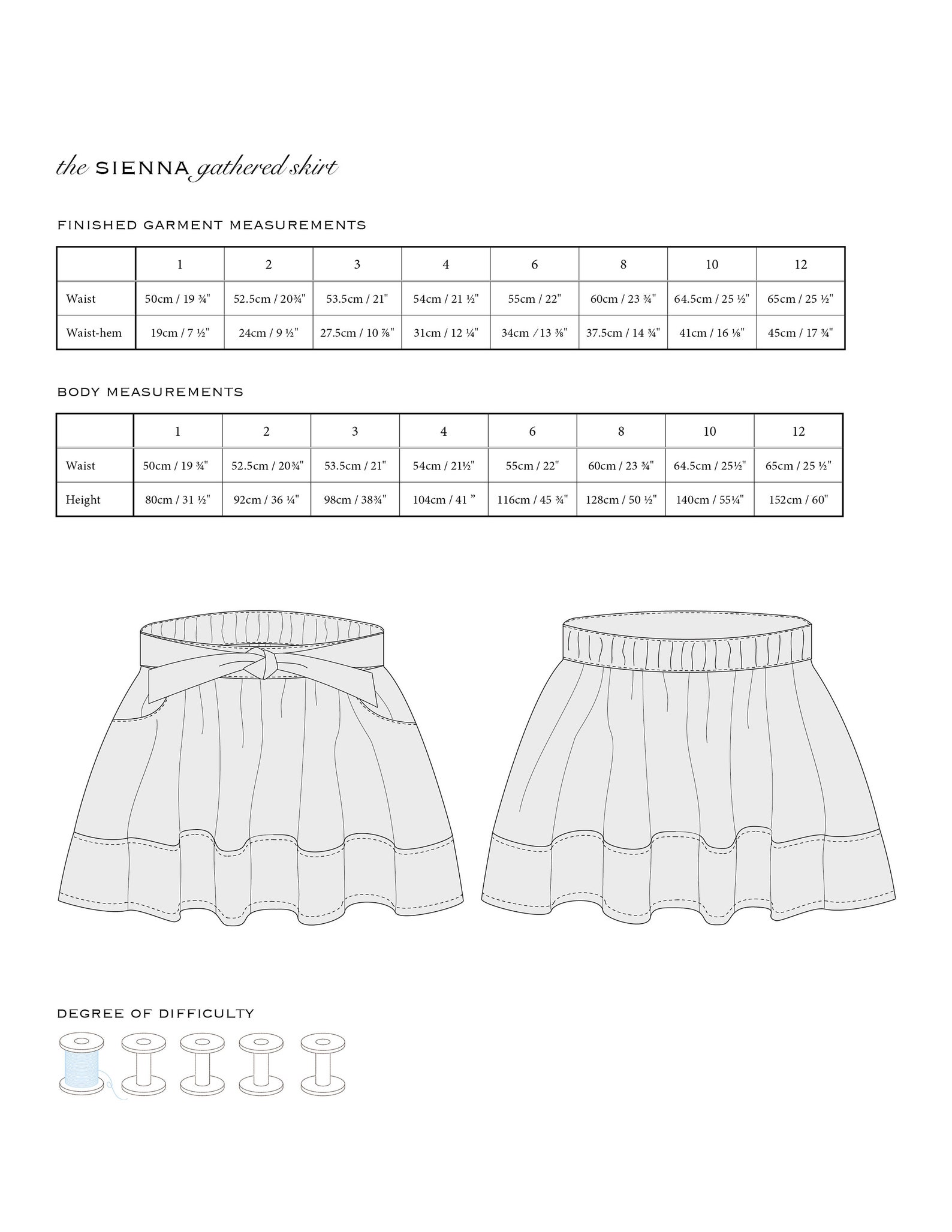 Sienna Gathered Skirt PDF Pattern in Sizes 1, 2, 3, 4, 6, 8, 10, 12 ...