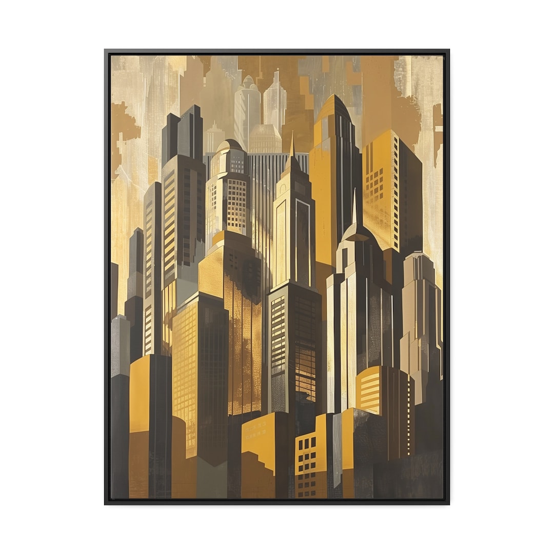 Urban Gold: Abstract City Skyline, Gallery Canvas Wraps, Vertical Frame ...