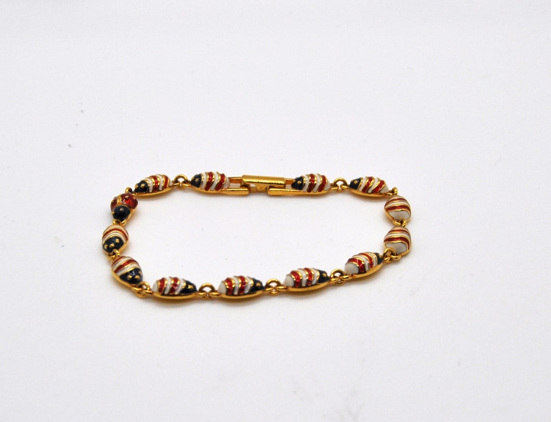 Patriotic Ladybug Bracelet - Joan Rivers - Signed Gold Tone With Red ...