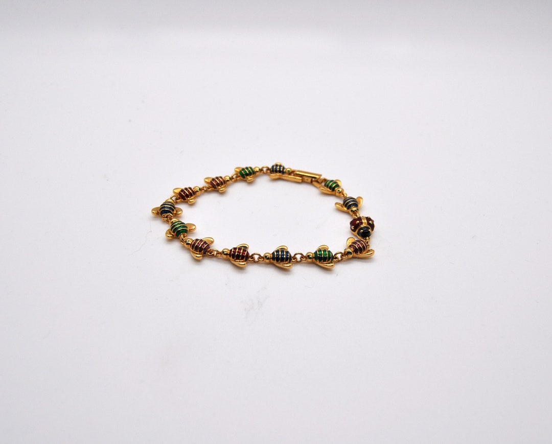 Bee Bracelet - Joan Rivers - Gold Tone With Jewel Tone Enamel Bees and ...
