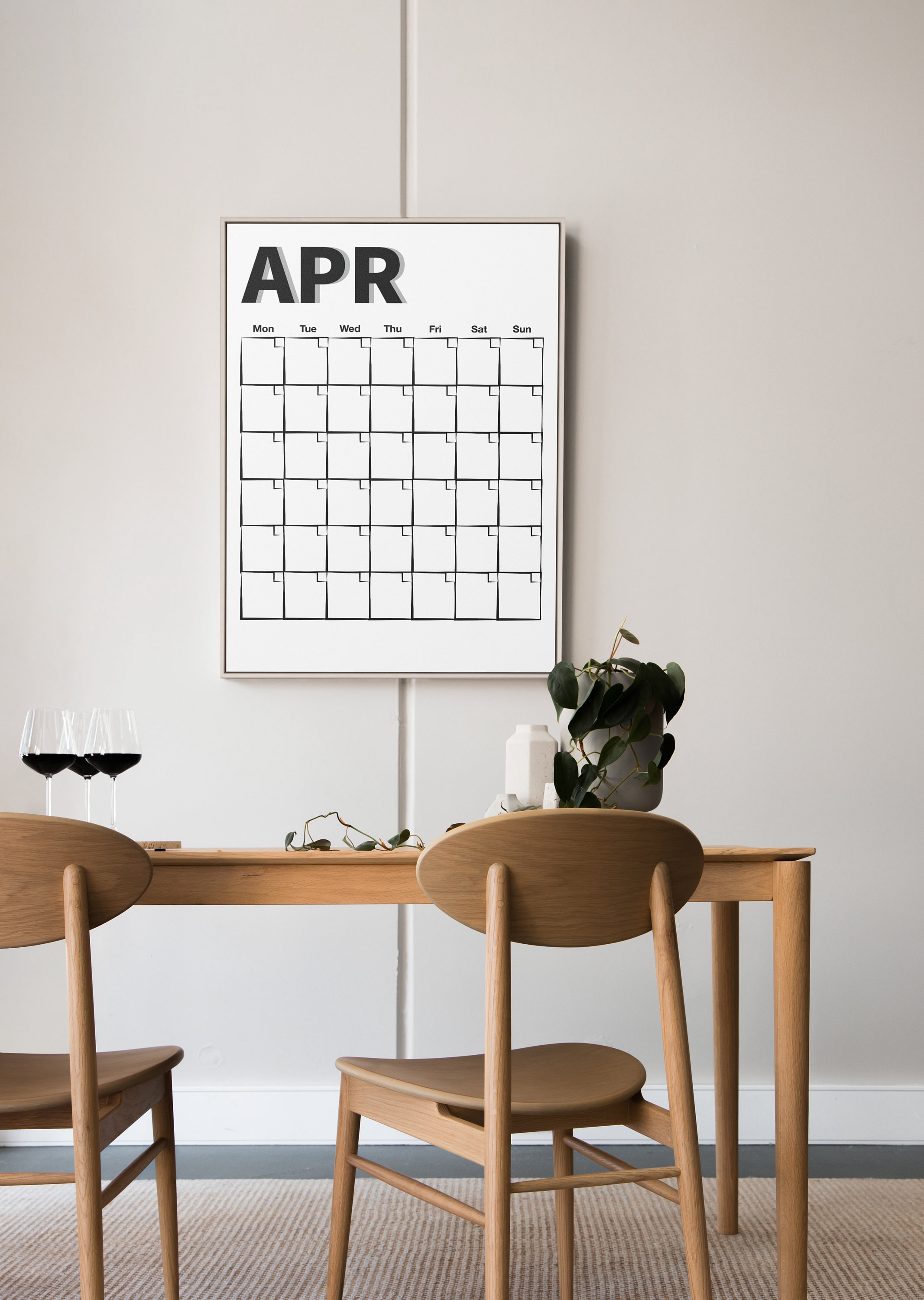 Perpetual Wall Calendar A2/A3/A4. Large Wall Calendar, in Black and ...