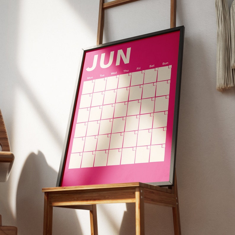 Perpetual Wall Calendar A2/A3/A4. Large Wall Calendar, in Pink, Instant ...