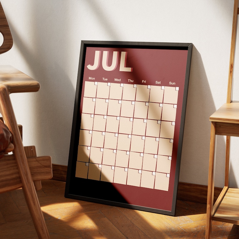 Perpetual Wall Calendar, Wine Red and Oat Milk, Printable PDF - Etsy