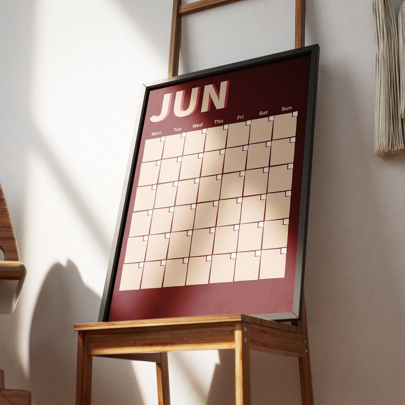 Perpetual Wall Calendar, Wine Red and Oat Milk, Printable PDF - Etsy